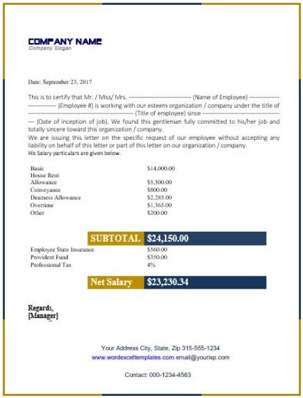 Salary Certificate Format | Free Word Templates