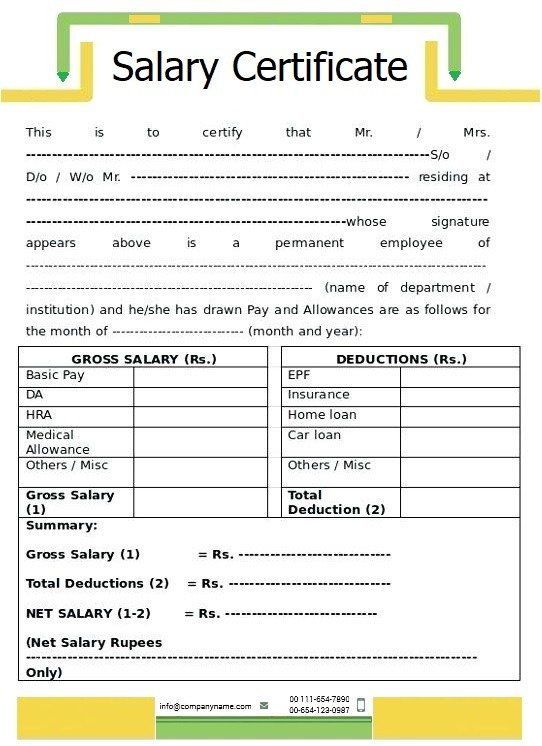 Salary Certificate Format | Free Word Templates